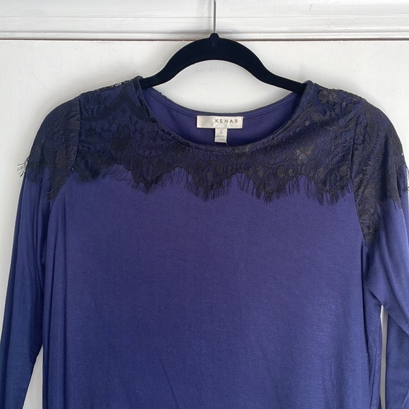 Kenar | Tops | Nwt Kenar Smoky Blue Knit Top With Black Lace Small ...